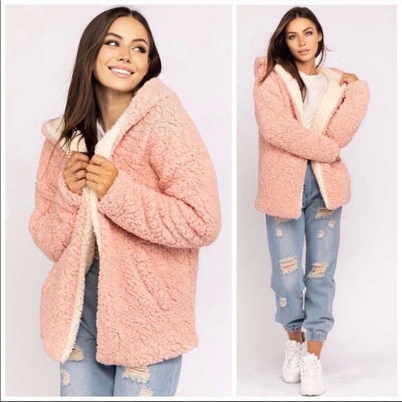 Jackets & Coats | Reversible Fluffy Teddy Pink And Ivory Jacket Nwt ...